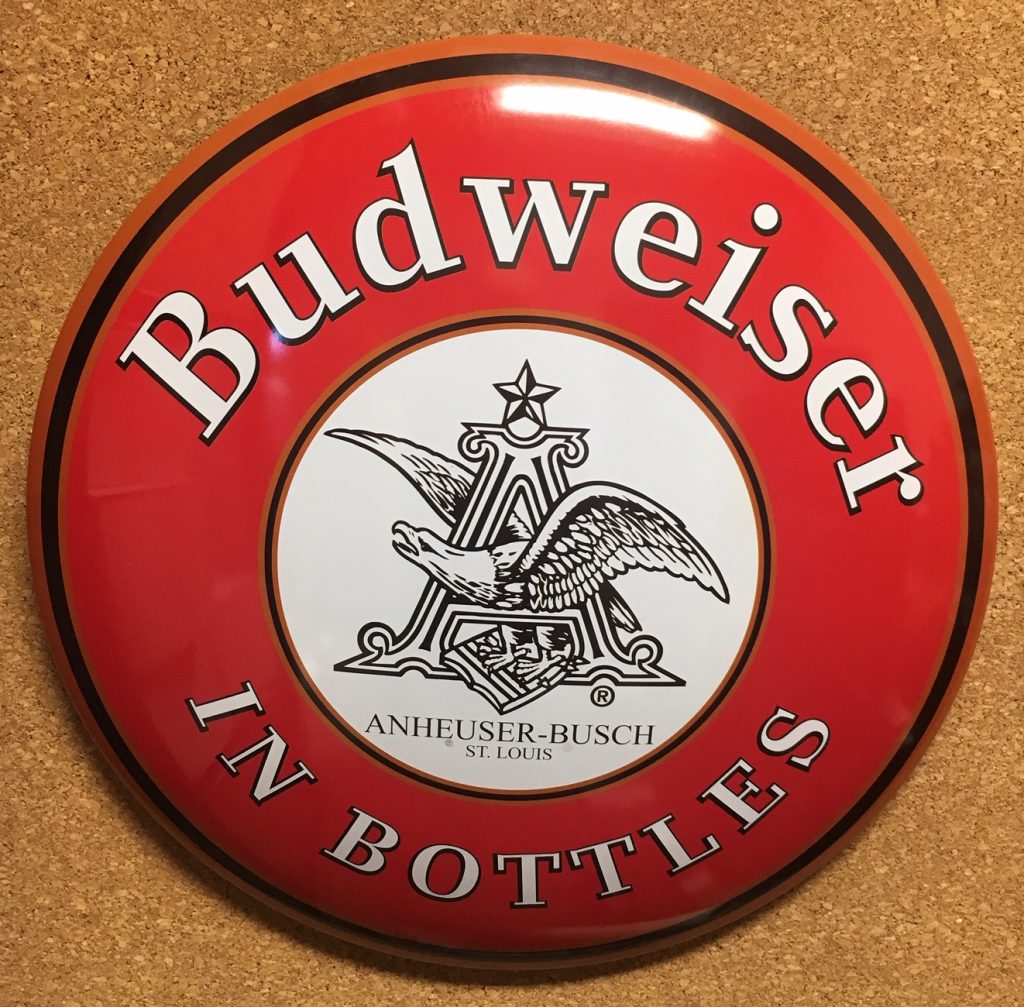 BUDWEISER BOTTLES DOMED METAL SIGN | Diecast Depot